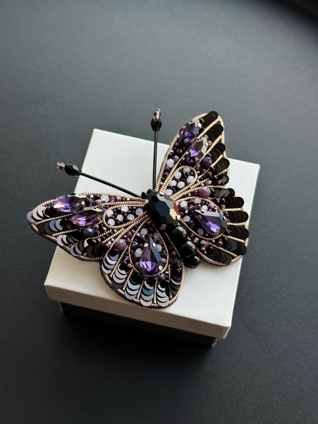 Purple Crystal Butterfly Brooch, Handmade Beaded Insect Pin - Etsy