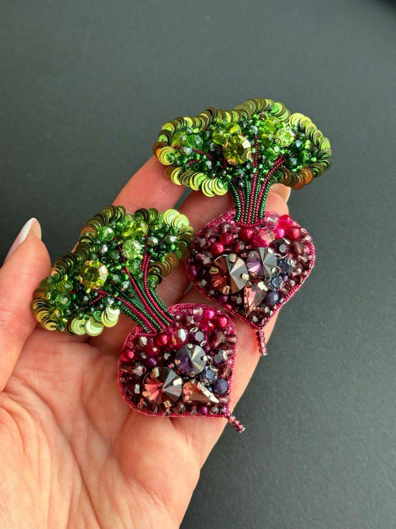 Purple Beet Brooch, Vegetable Nature Jewelry, Purple Beet Crystal Pin ...