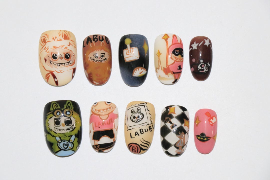Dreamy Labubu Nails,custom Hand Paint Acrylic Nails , 3D Press on Nail ...