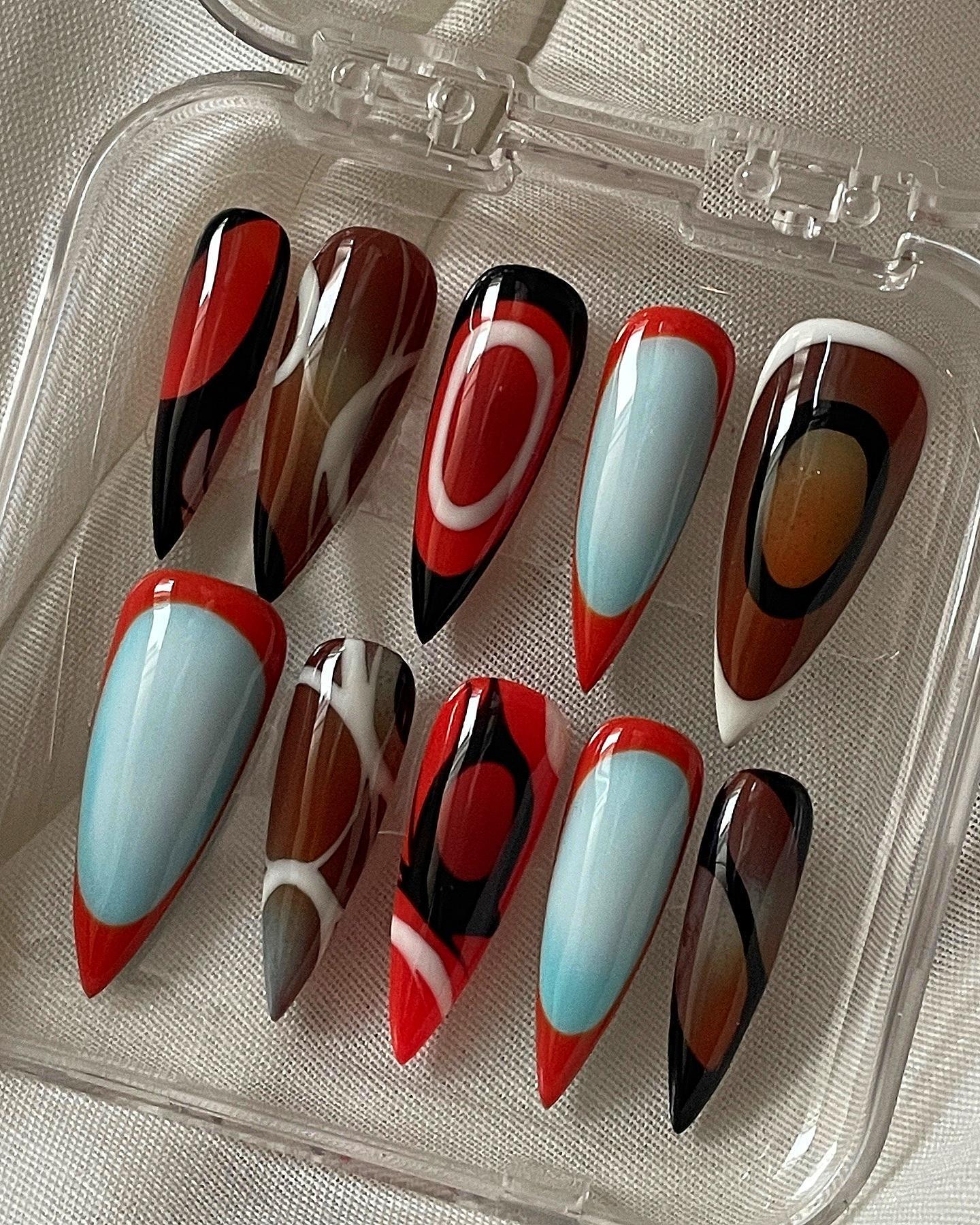 3D Bow Nails Hand Print Y2K Nail for Summer Almond Press on Nail ...