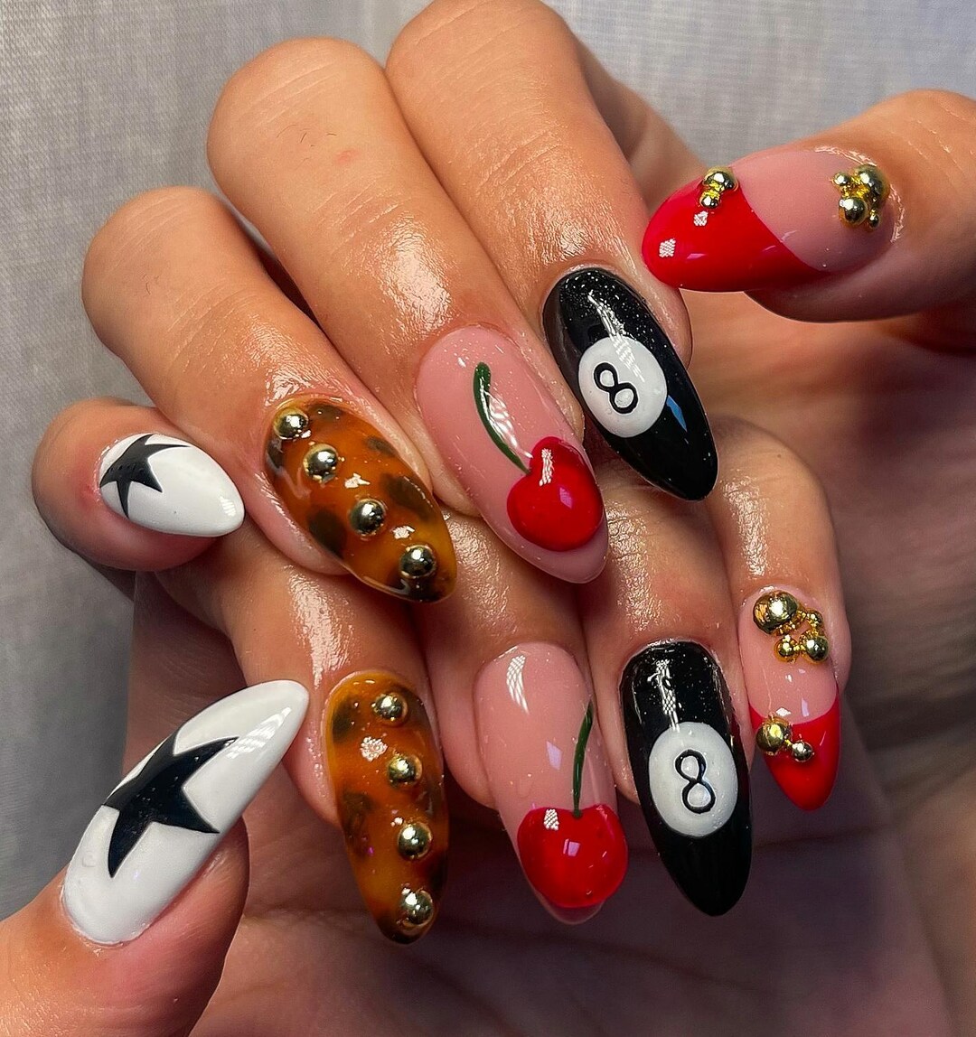 3D Red Nails,custom Hand Painted Acrylic Nails, 3D Press on Nail ...