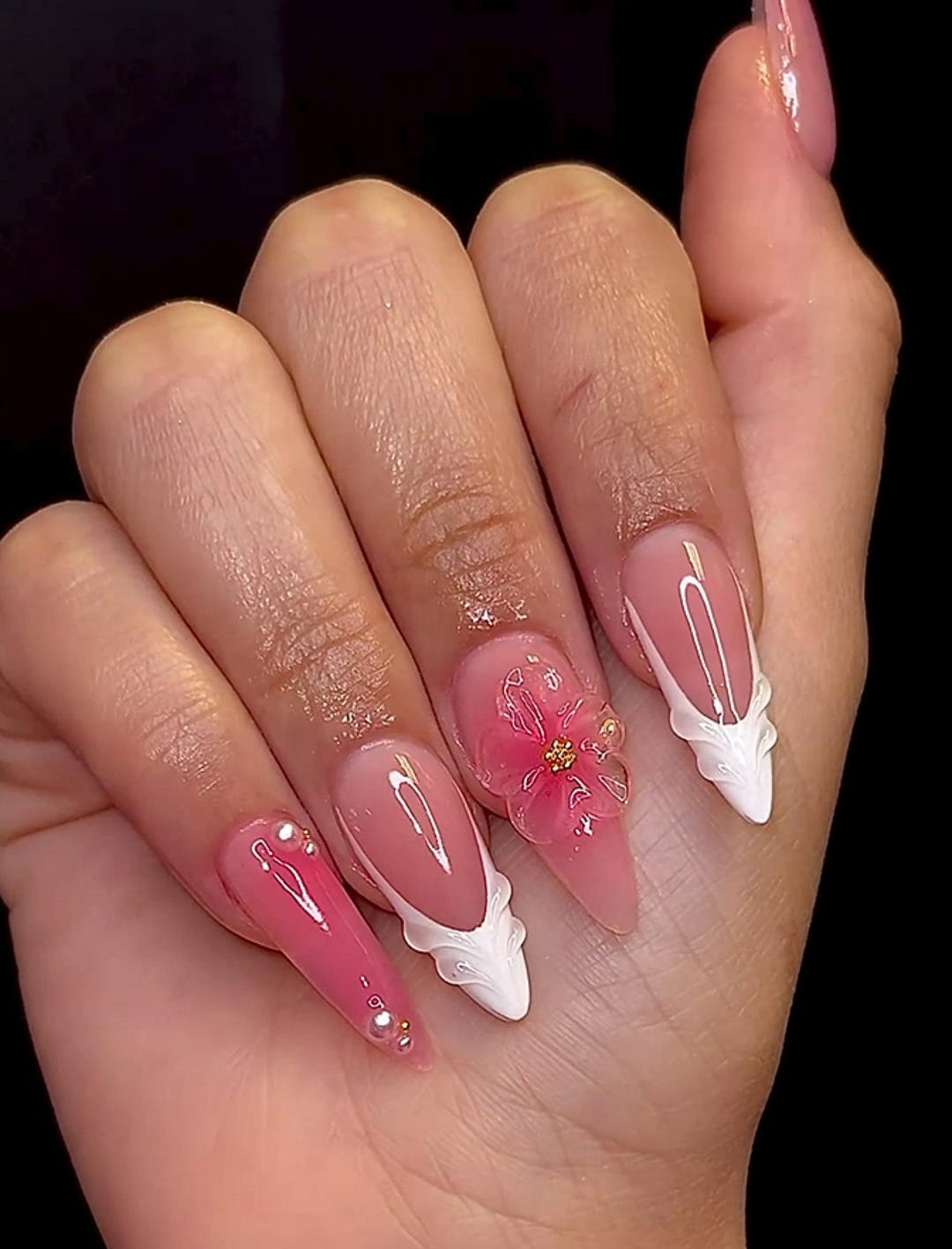 Flower Nails,custom Hand Painted Acrylic Nails, 3D Press on Nail ...