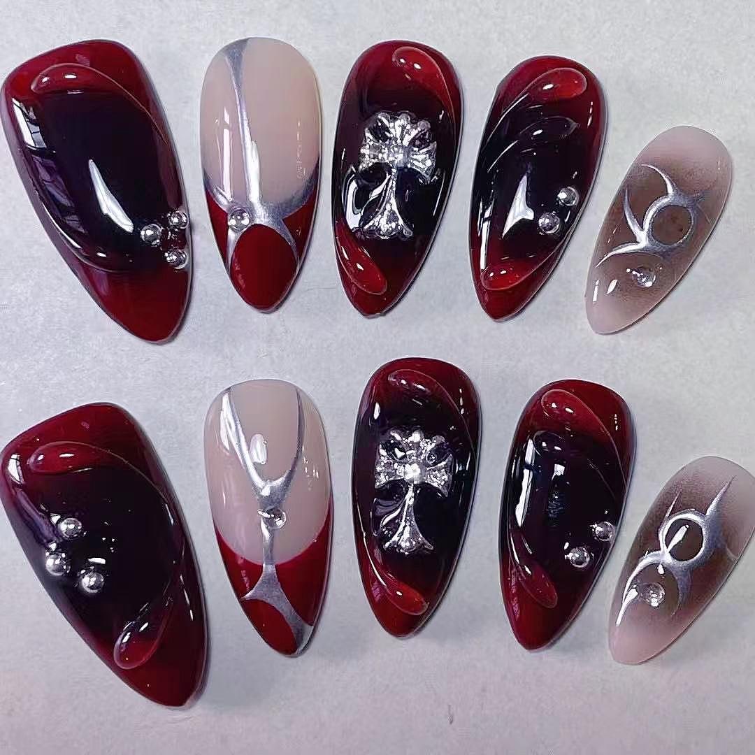 Elegant Exotic Custom Hand Painted Acrylic Nails, 3D Press on Nail ...