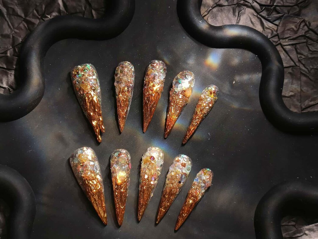 Diamond Nails,custom Hand Painted Acrylic Nails, 3D Press on Nail ...