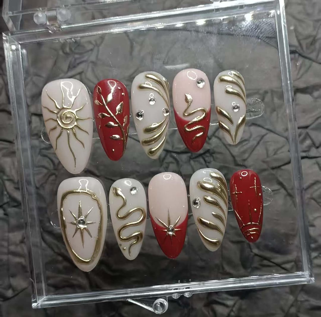 Snake Nails,custom Hand Painted Acrylic Nails, 3D Press on Nail ...