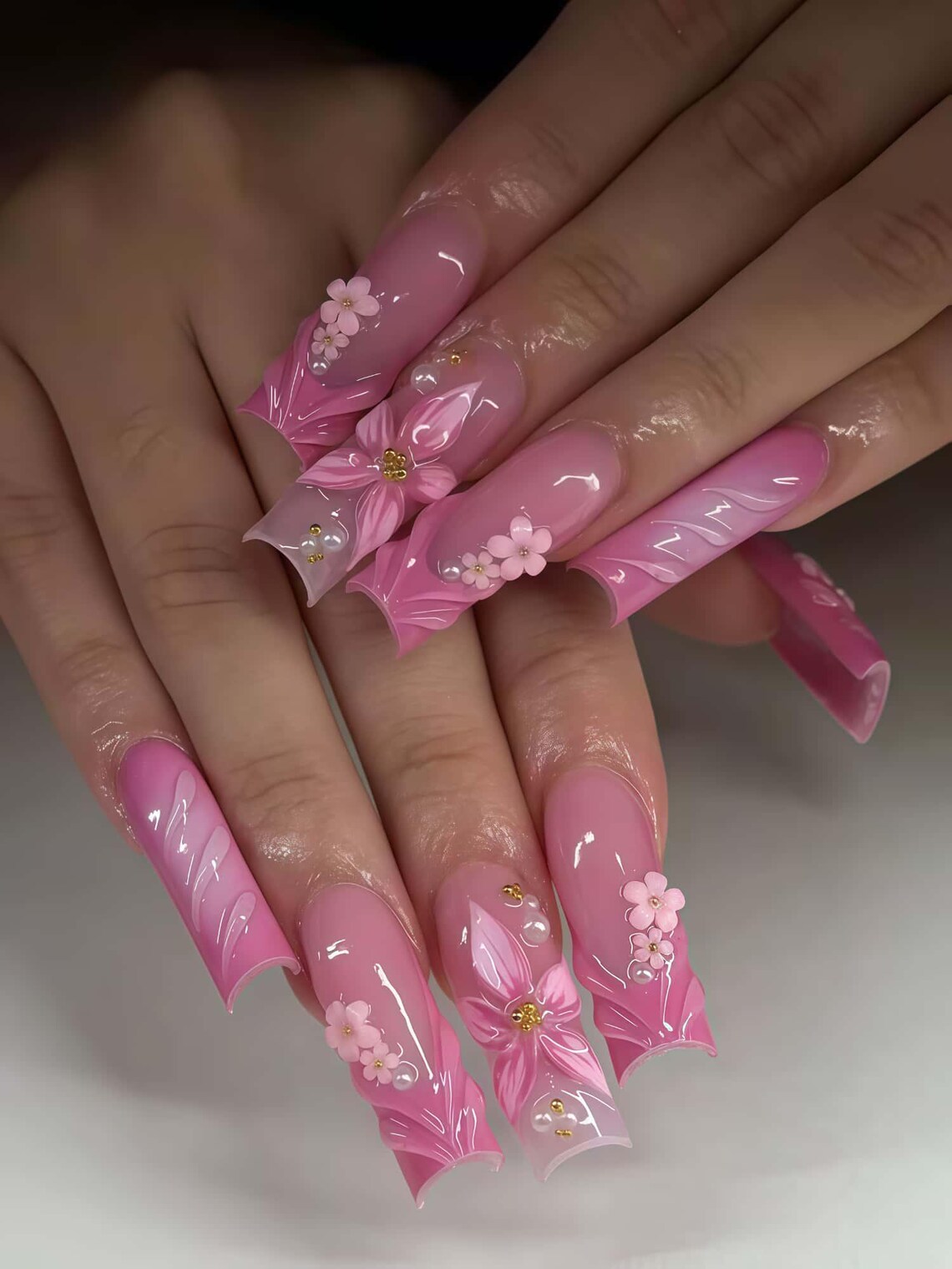Trendy Colorful Flower Nail for Summer Medium Almond Press on Nail ...
