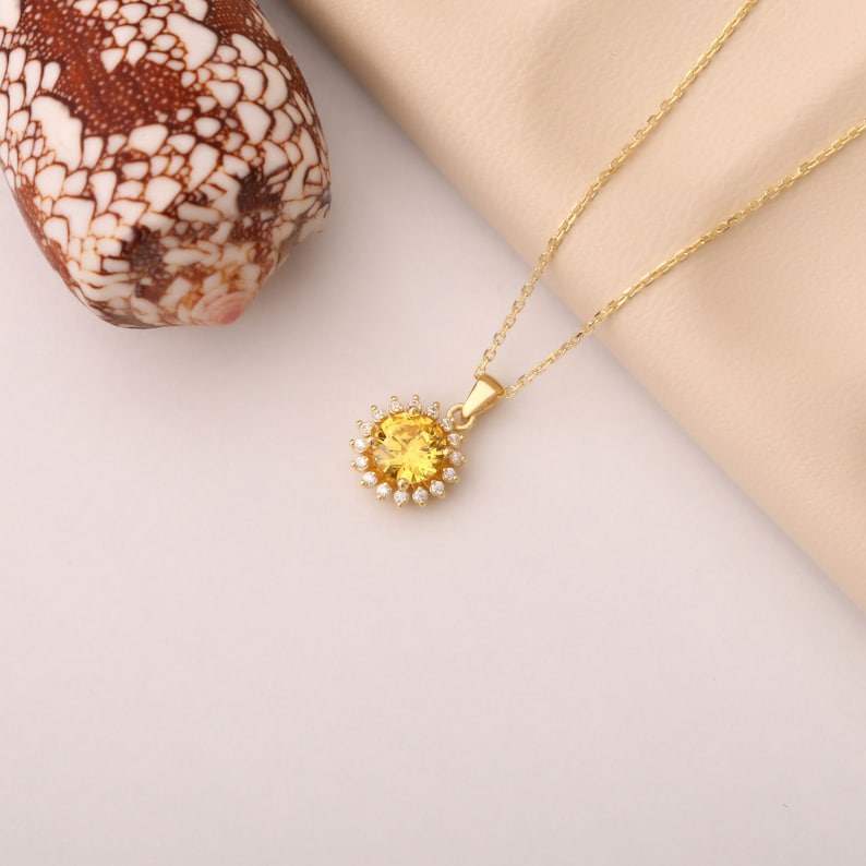 Collar de topacio amarillo redondo de oro macizo de 14 quilates con ...