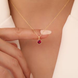 Round Ruby Bezel Necklace 14K Solid Gold, July Birthstone Pendant - Etsy