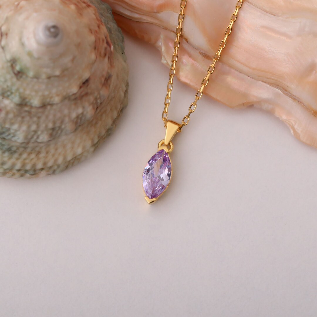 14K Solid Gold Marquise Alexandrite Necklace, June Birthstone Pendant ...