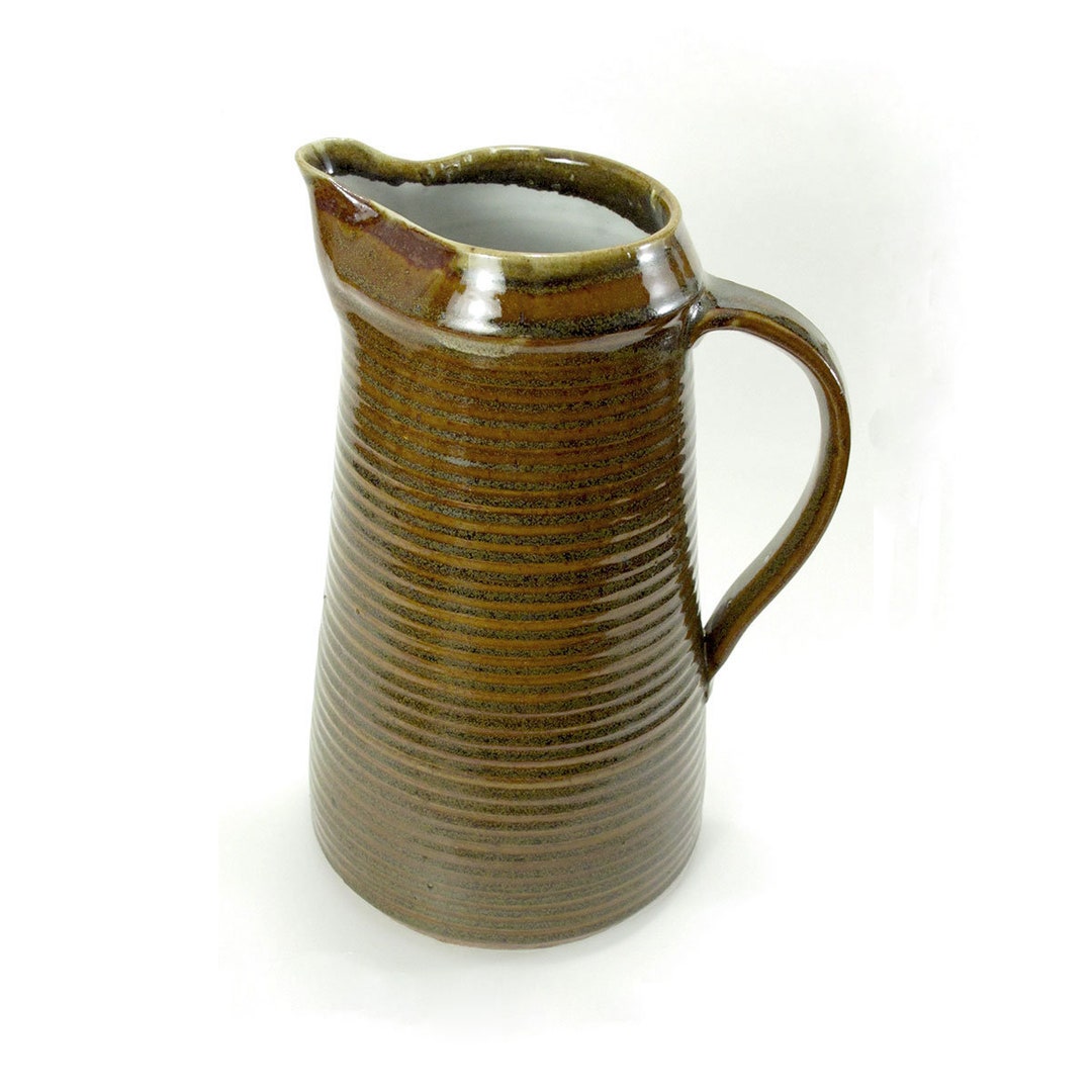 Large, Beautiful Honey Brown Pitcher With Horizontal Lines - Holds ...