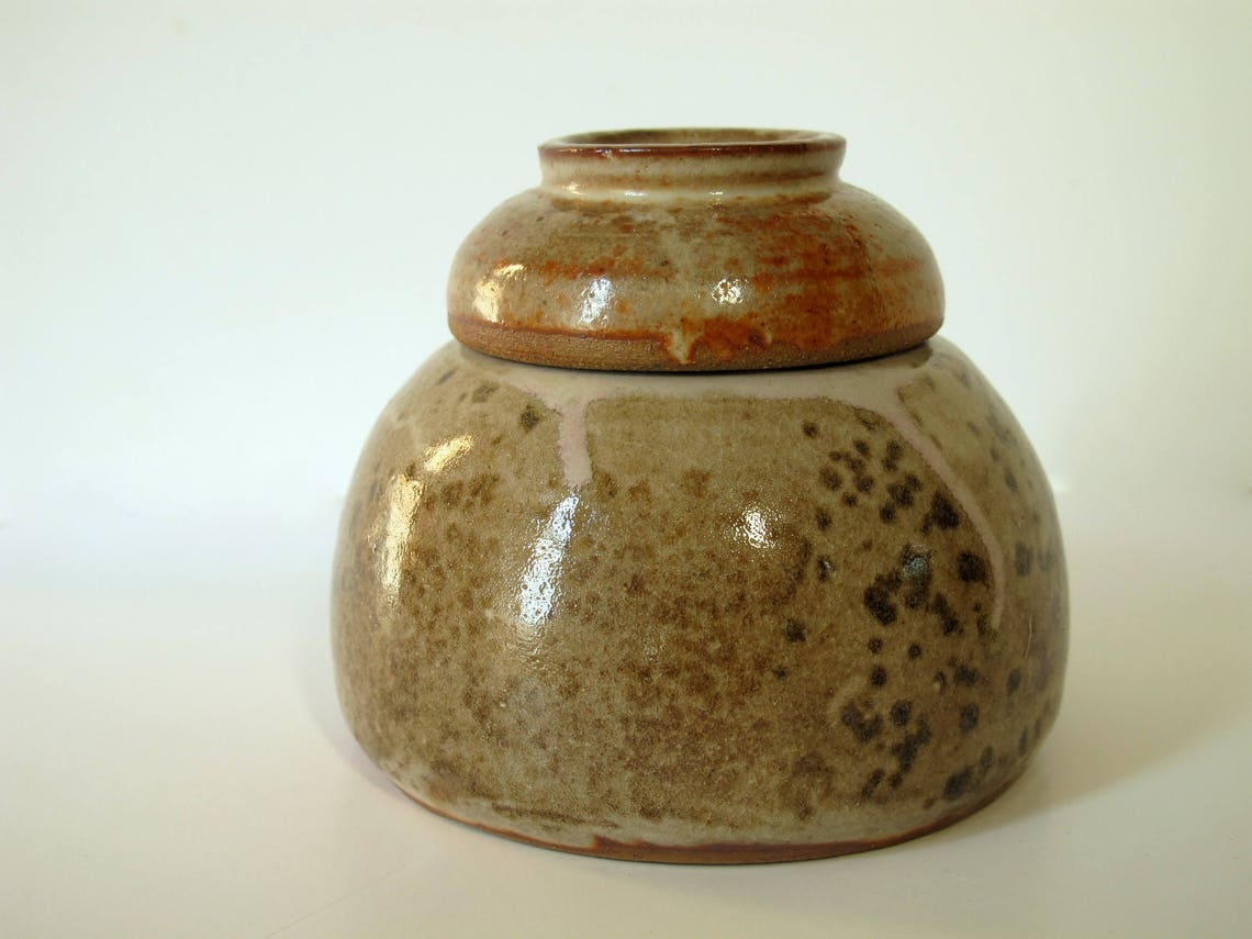Stoneware Jar With Small Bowl Lid and Shino Glaze. Honey Jar? Herbs ...