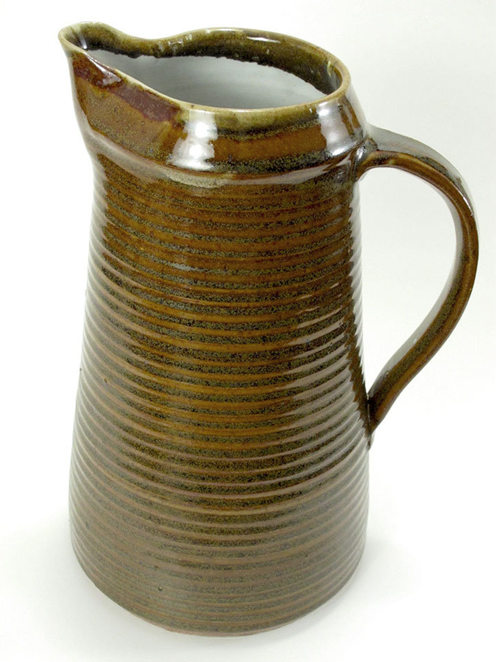 Large, Beautiful Honey Brown Pitcher With Horizontal Lines - Holds ...