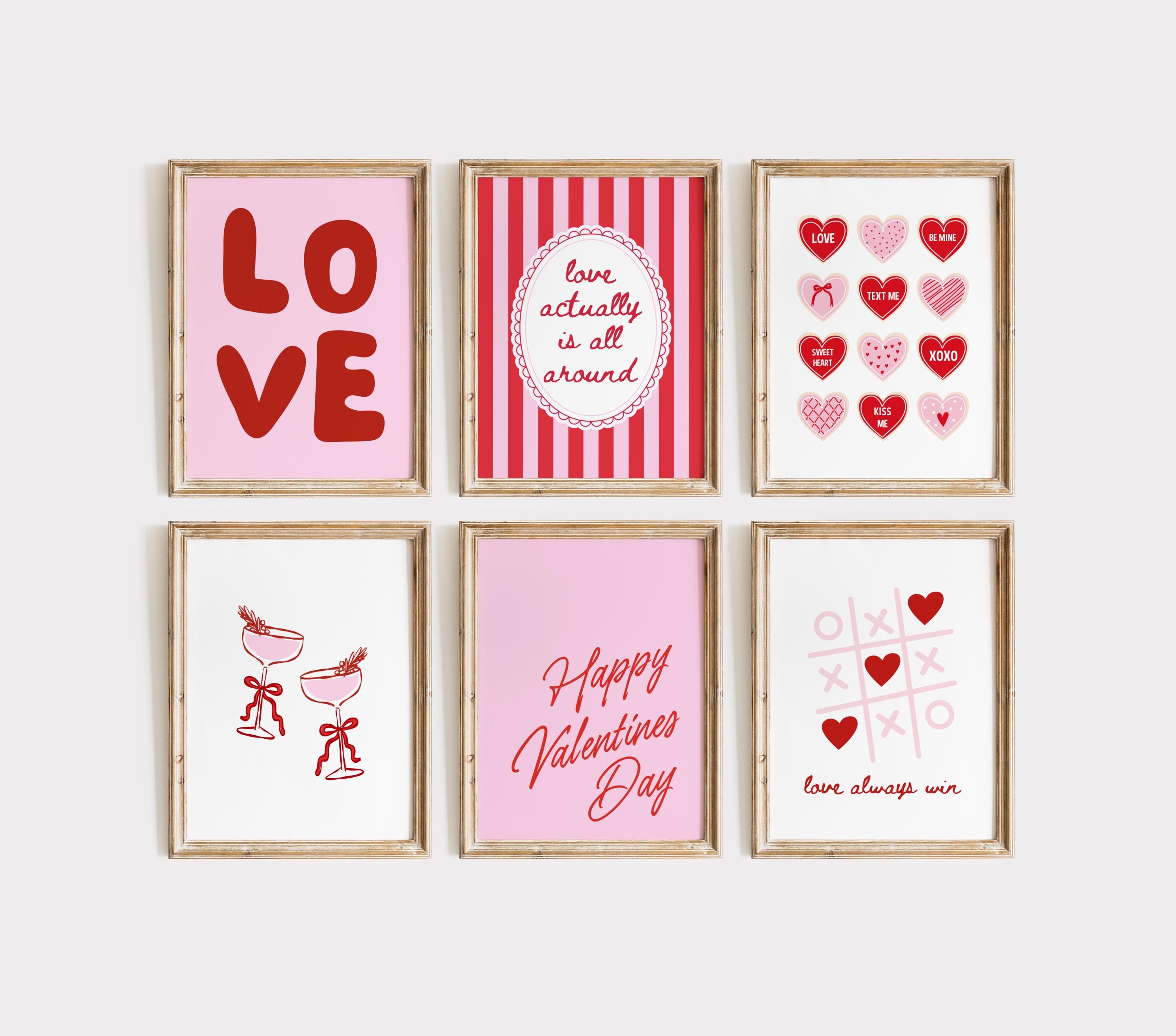 Valentine Gallery Wall Set of 6, Pink Red Love Wall Art, Valentine’s ...