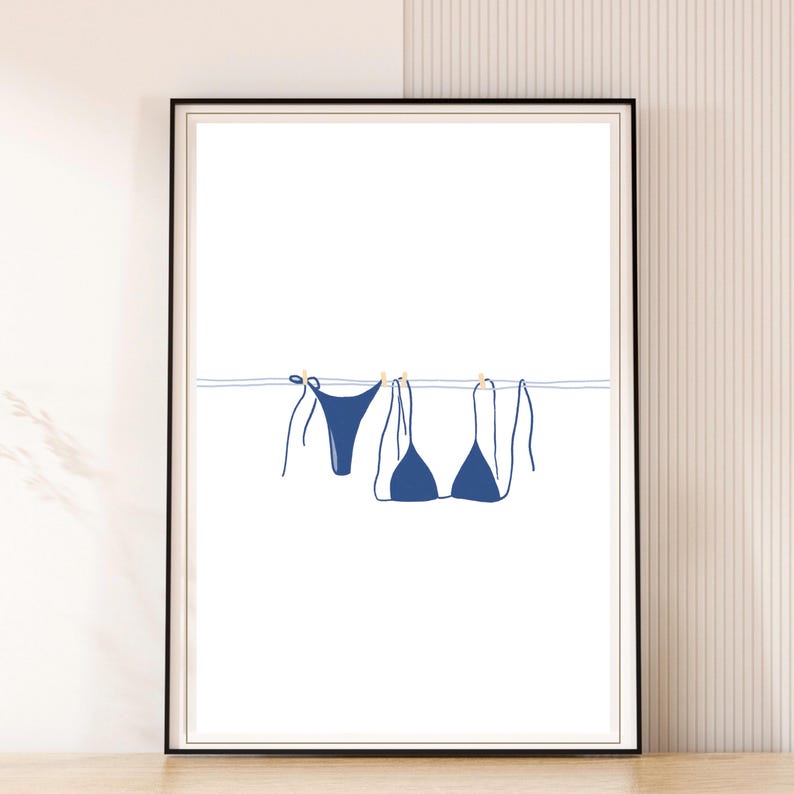 Navy Blue Bikini Art Print, Bikini Hanging Poster, Digital Wall Art ...