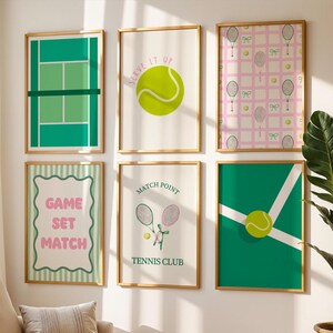 Preppy Tennis Gallery Wall Art Set: Pink & Green Retro Prints (digital ...