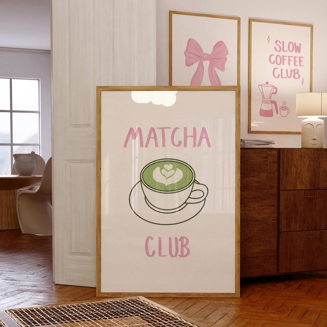 Matcha Art Print Pink Matcha Poster Cute Kitchen Decor Minimalist Art ...