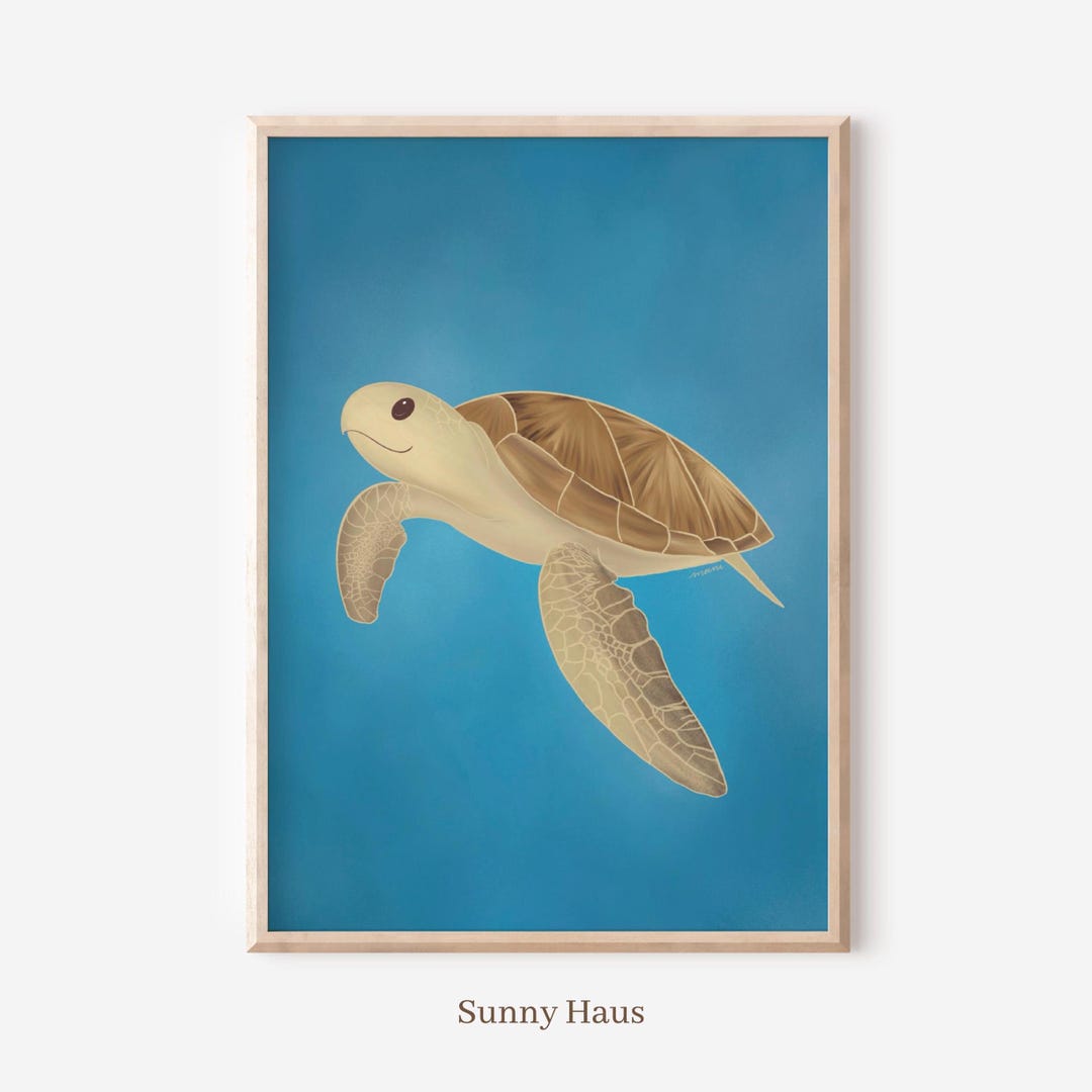 Turtle Art Print, Sea Turtle Wall Decor,hand Draw,coastal Marine Life ...