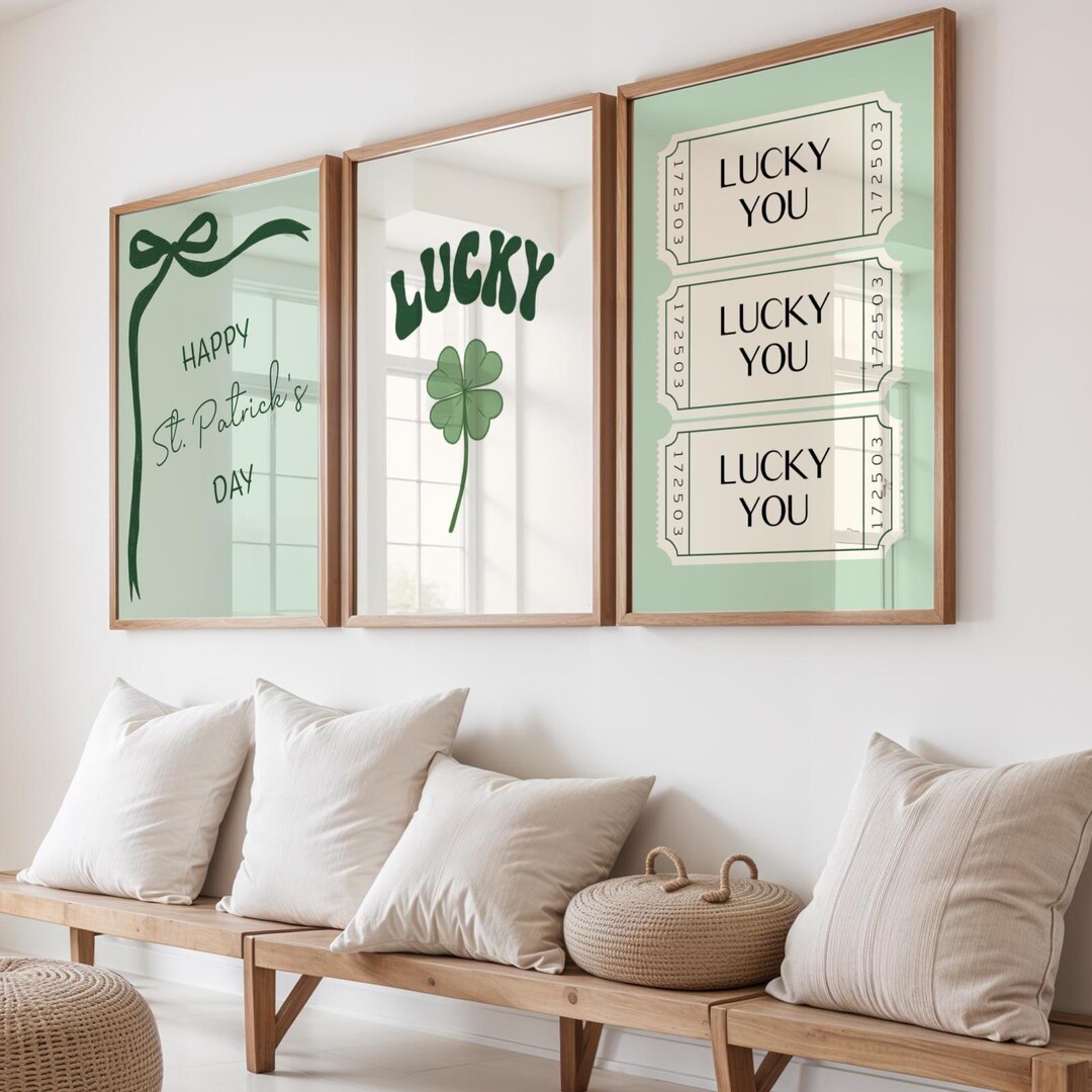 Set of 3 Lucky Art Print, St. Patrick’s Day Gallery Wall Art, Green ...