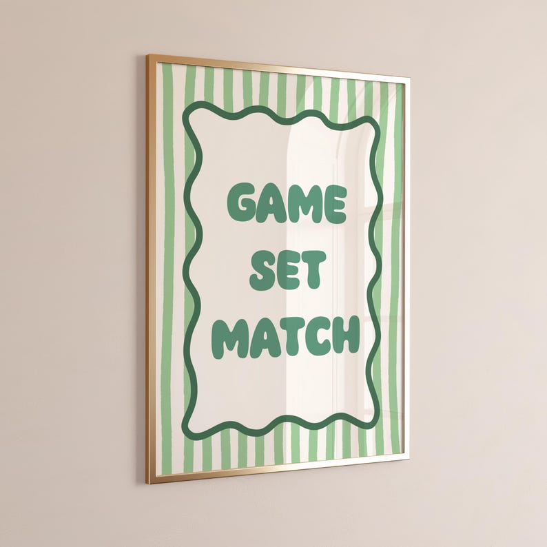 Tennis Wall Art Bundle, Game Set Match Printable Decor, Green Tennis ...