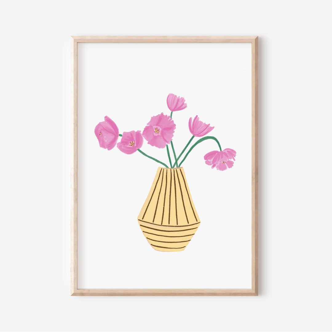 Cute Flower Vase Art Print Flower Wall Decor Girly Coquette Vintage ...