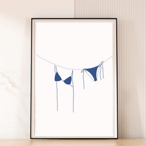Navy Blue Bikini Wall Print Hand Drawn Bikini Hanging Poster Digital ...