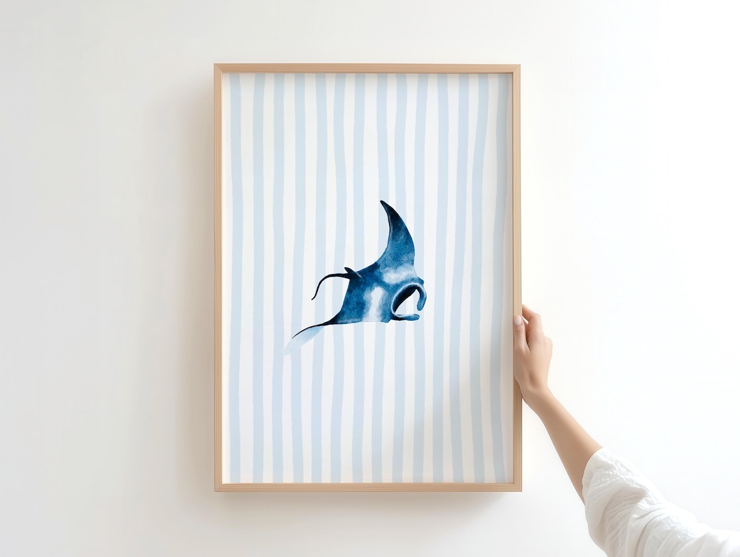 Watercolor Manta Ray Print: Blue Ocean Nursery Wall Art, Digital ...