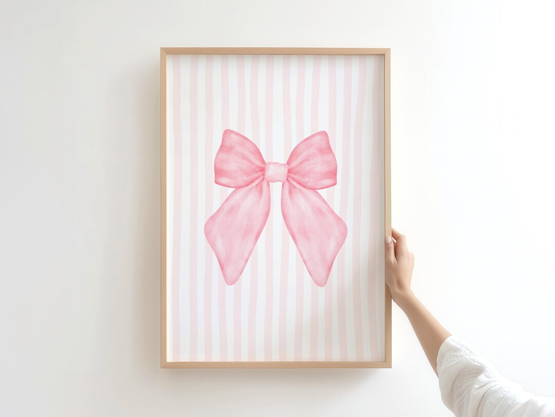 Pink Bow Print, Coquette Wall Art, Preppy Grandmillennial Decor, Girly ...