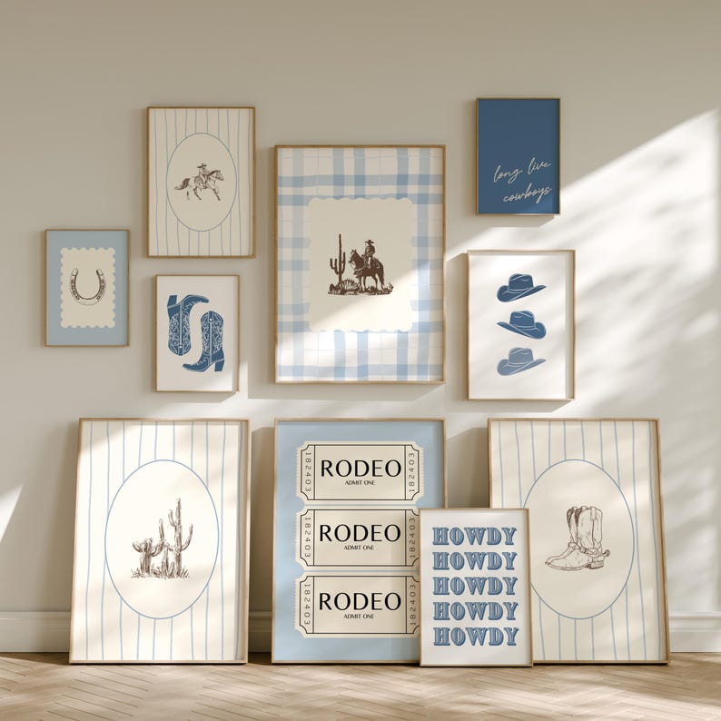 Blue Western Gallery Wall Art Set of 10, Cowboy Nursery Wall Decor ...