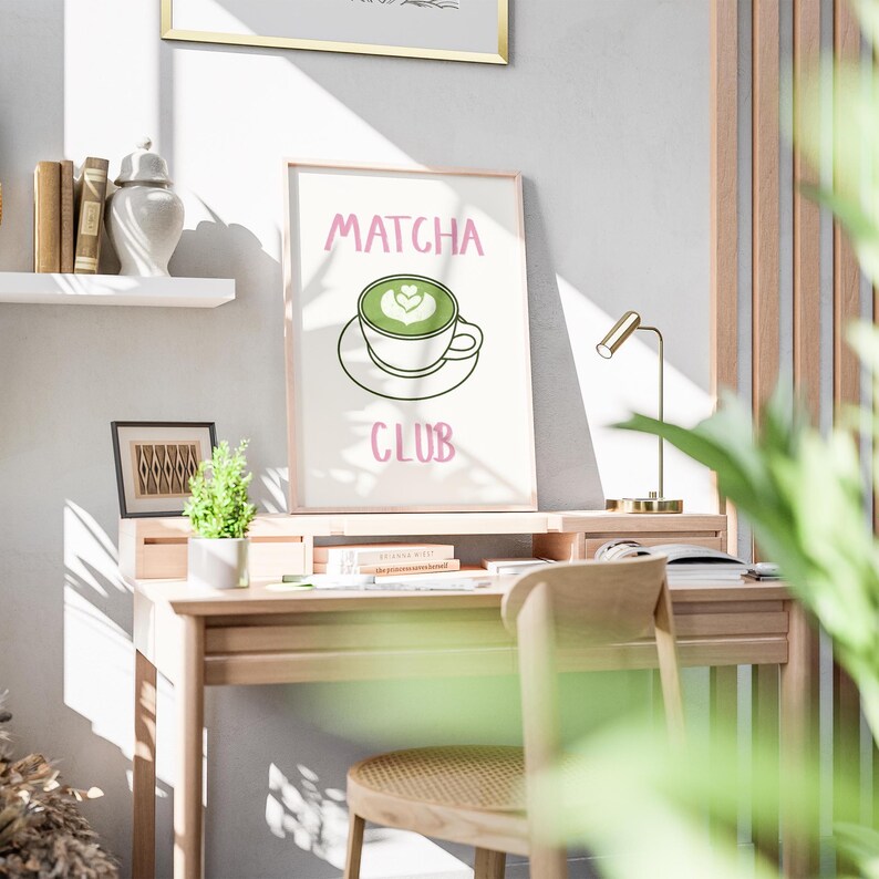 Matcha Art Print Pink Matcha Poster Cute Kitchen Decor Minimalist Art ...