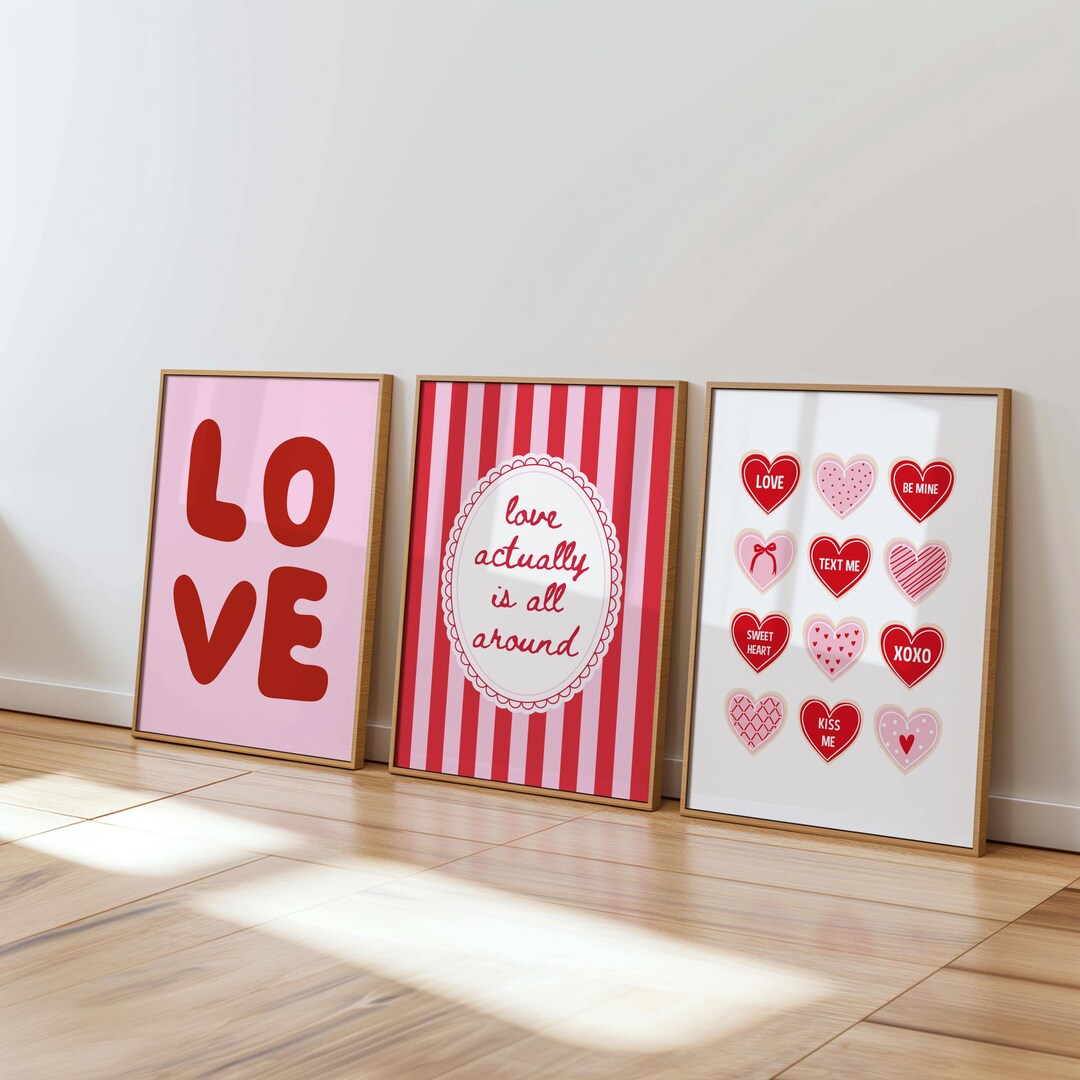 Valentine Wall Art Set of 3, Pink Red Love Prints, Valentine’s Day ...