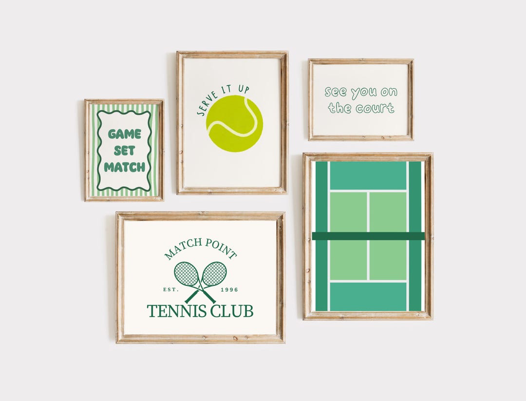 Tennis Wall Art Bundle, Game Set Match Printable Decor, Green Tennis ...
