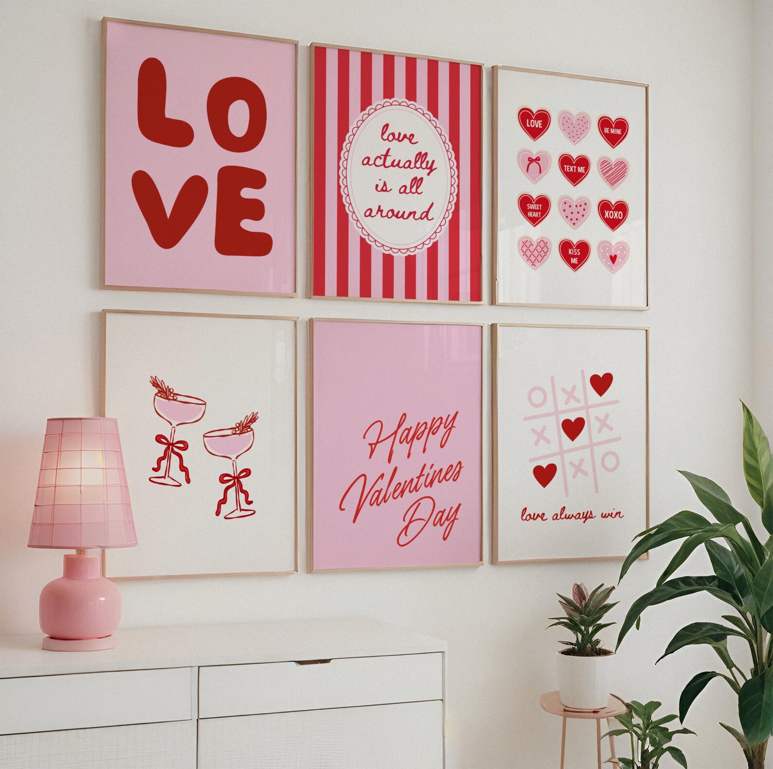 Valentine Gallery Wall Set of 6, Pink Red Love Wall Art, Valentine’s ...