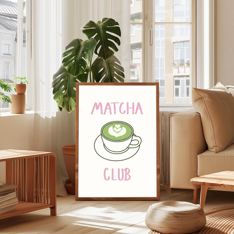 Matcha Art Print Pink Matcha Poster Cute Kitchen Decor Minimalist Art ...
