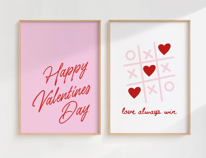 Valentine Gallery Wall Set of 6, Pink Red Love Wall Art, Valentine’s ...