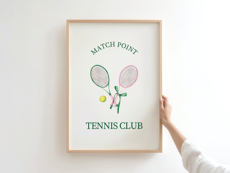 Preppy Tennis Gallery Wall Art Set: Pink & Green Retro Prints (digital ...