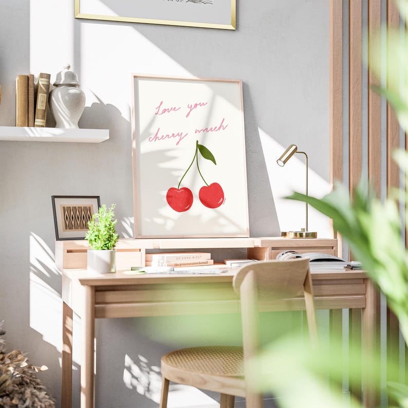 Cherries Art Print, Fruit Wall Art, Red Cherry Poster, Minimalist Wall ...