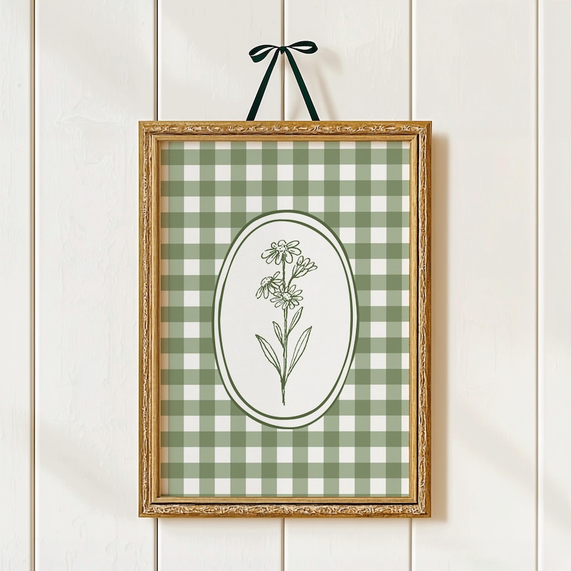 Gingham Botanical Print - Etsy