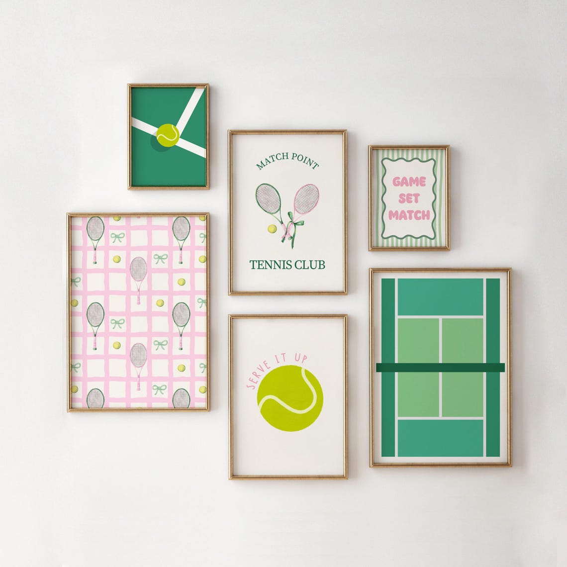 Preppy Tennis Gallery Wall Art Set: Pink & Green Retro Prints (digital ...