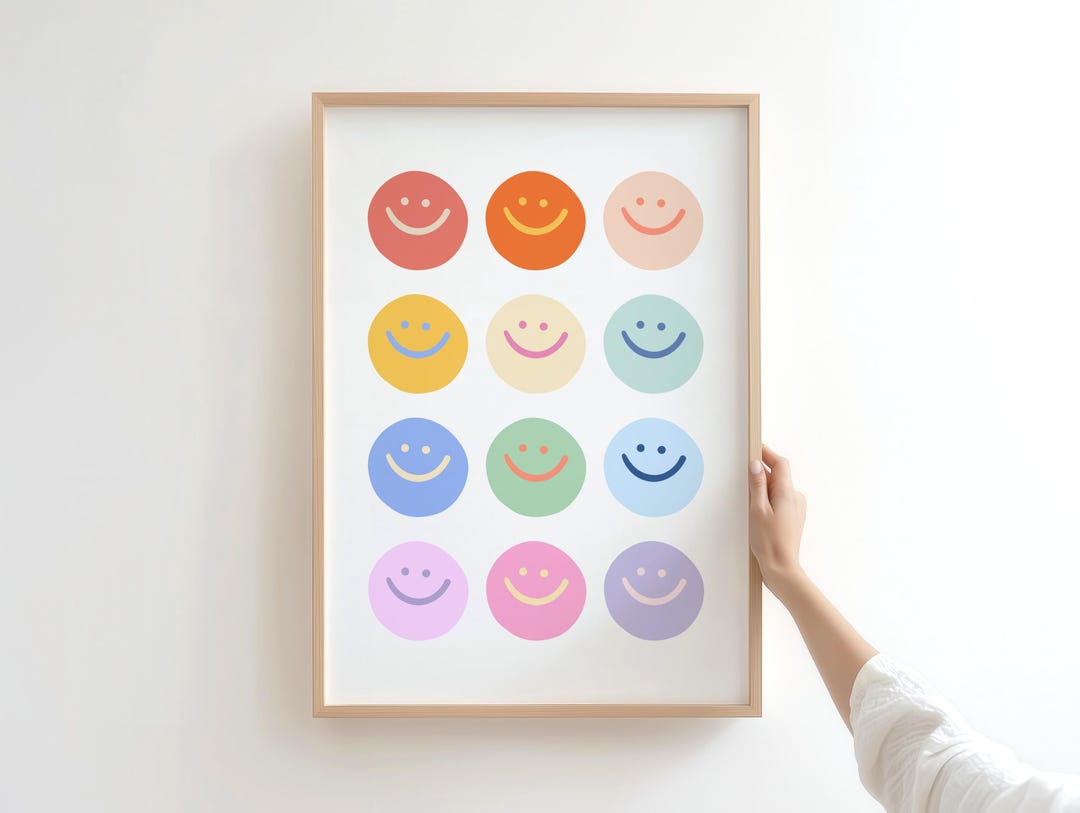 Colorful Retro Happy Face Print: Positive Vibes Poster(digital Download ...