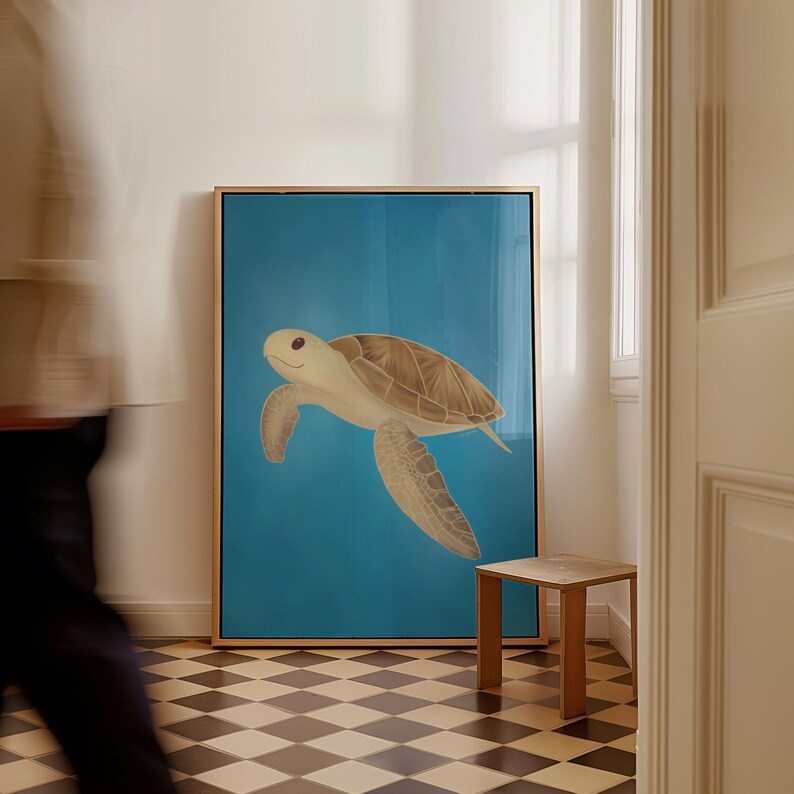 Turtle Art Print, Sea Turtle Wall Decor,hand Draw,coastal Marine Life ...
