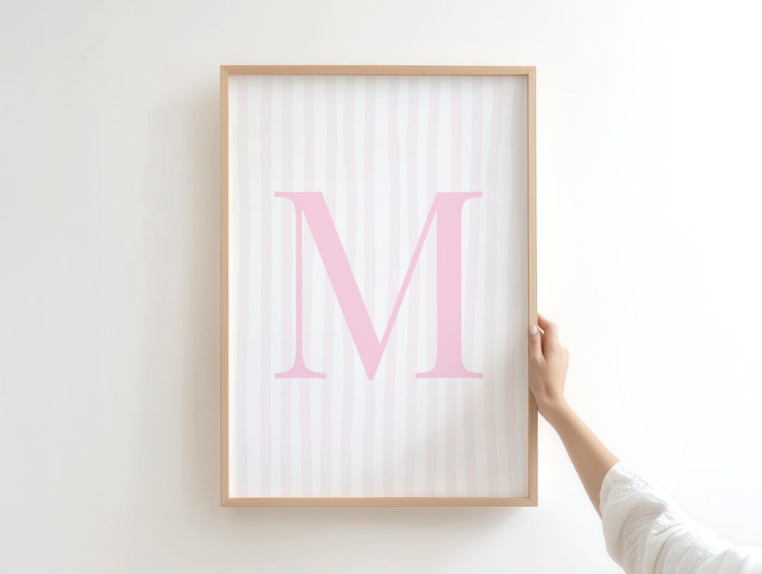 Custom Letter Print, Pink Striped Monogram Wall Art for Nursery Decor ...