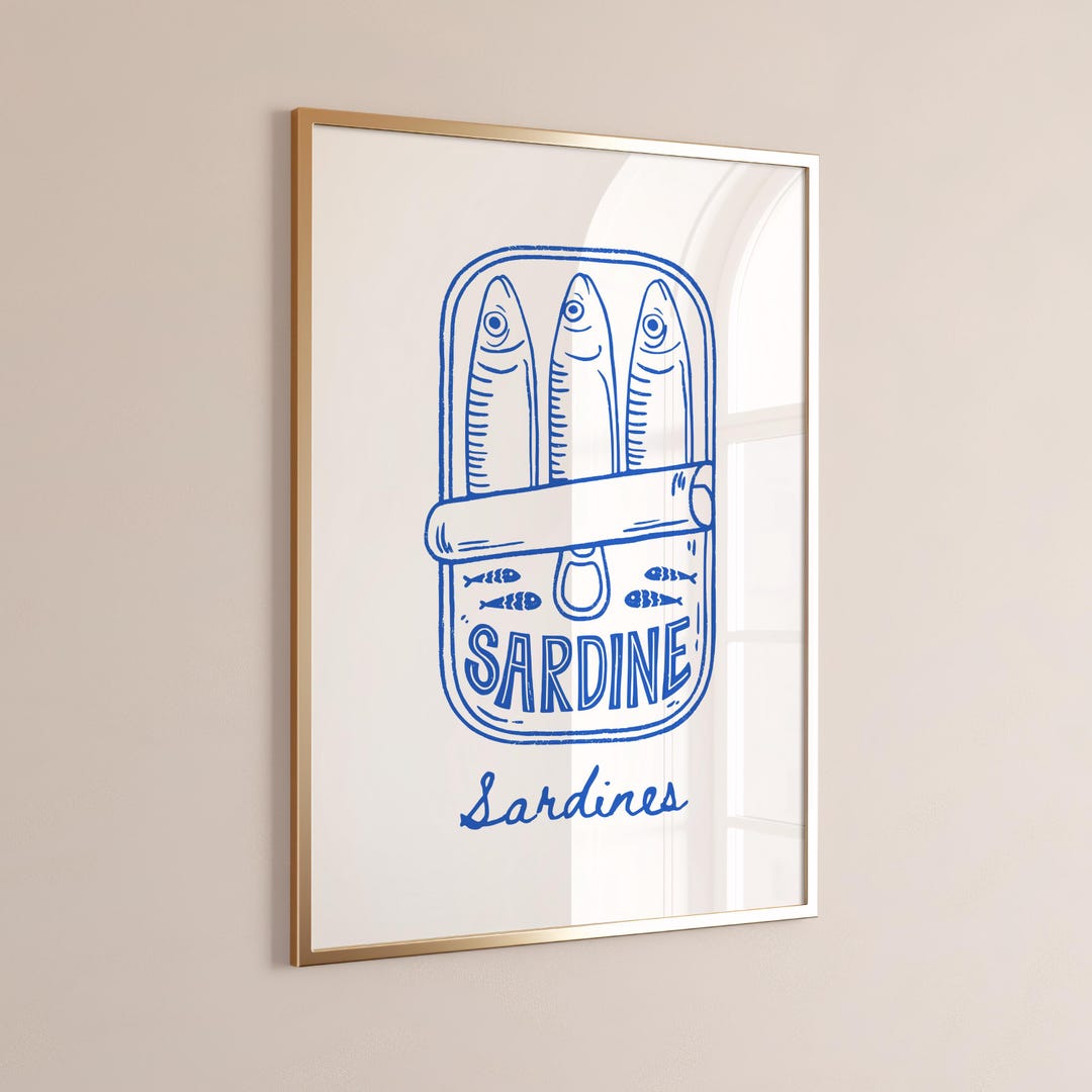 Sardine Print, Retro Sardine Can, Kitchen Wall Art, Fish Tin Poster ...