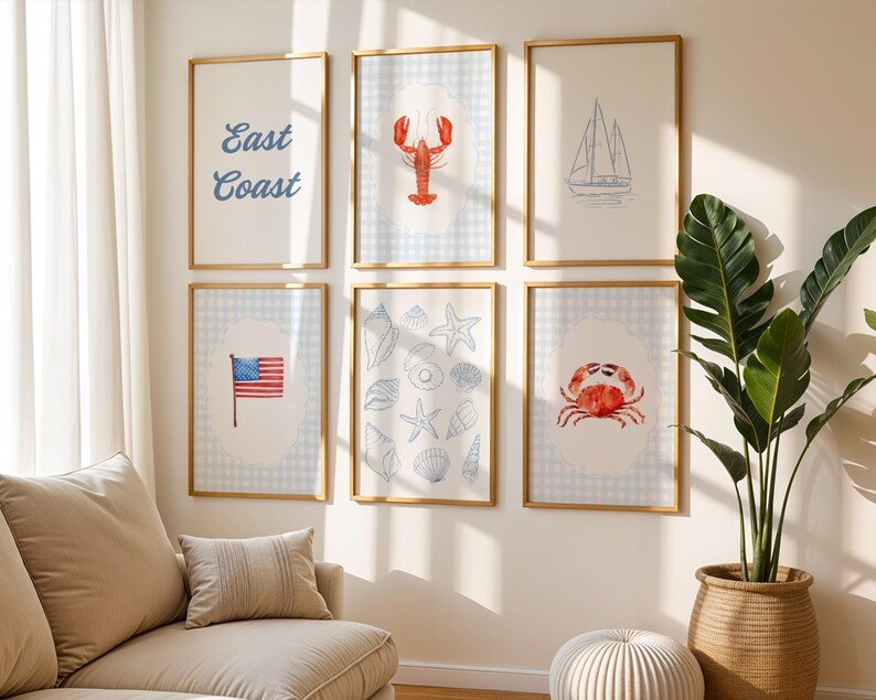 Coastal Prints Set of 6, Coastal Americana Prints, Red White and Blue ...
