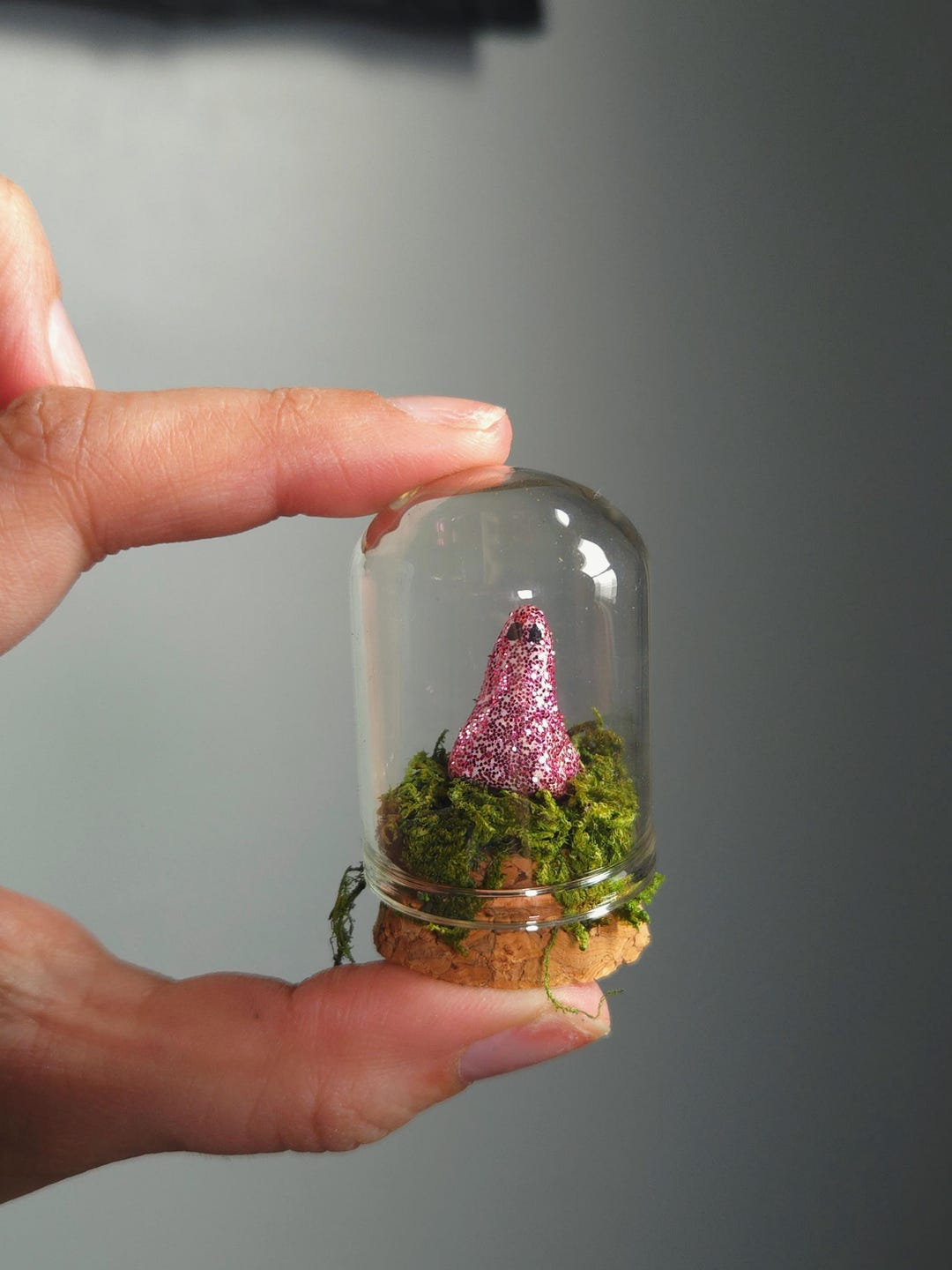 Mini Valentines Day Pink Glitter Ghost in Glass Dome Clay Ghost Pink ...