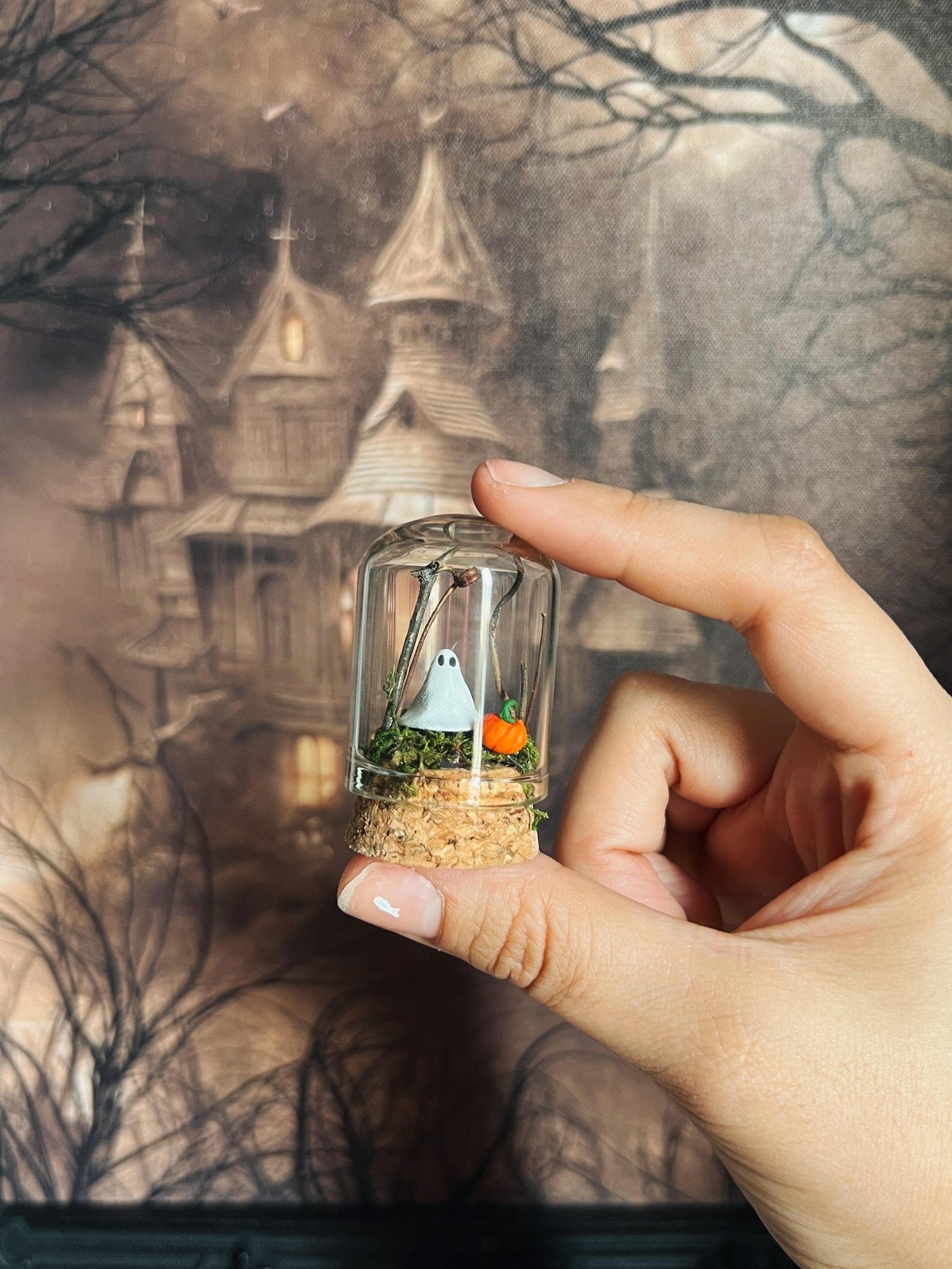 Mini Spooky Ghost in Glass Dome Clay Ghost Pumpkins Halloween - Etsy