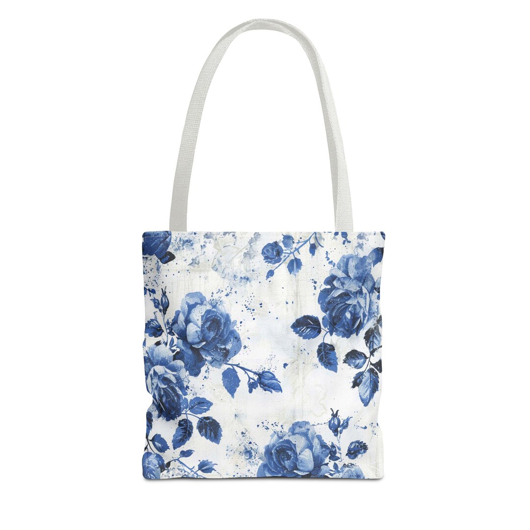 Blue Rose Bag, Blue Rose Tote, Vintage Tote, Blue Vintage Tote, Rose ...