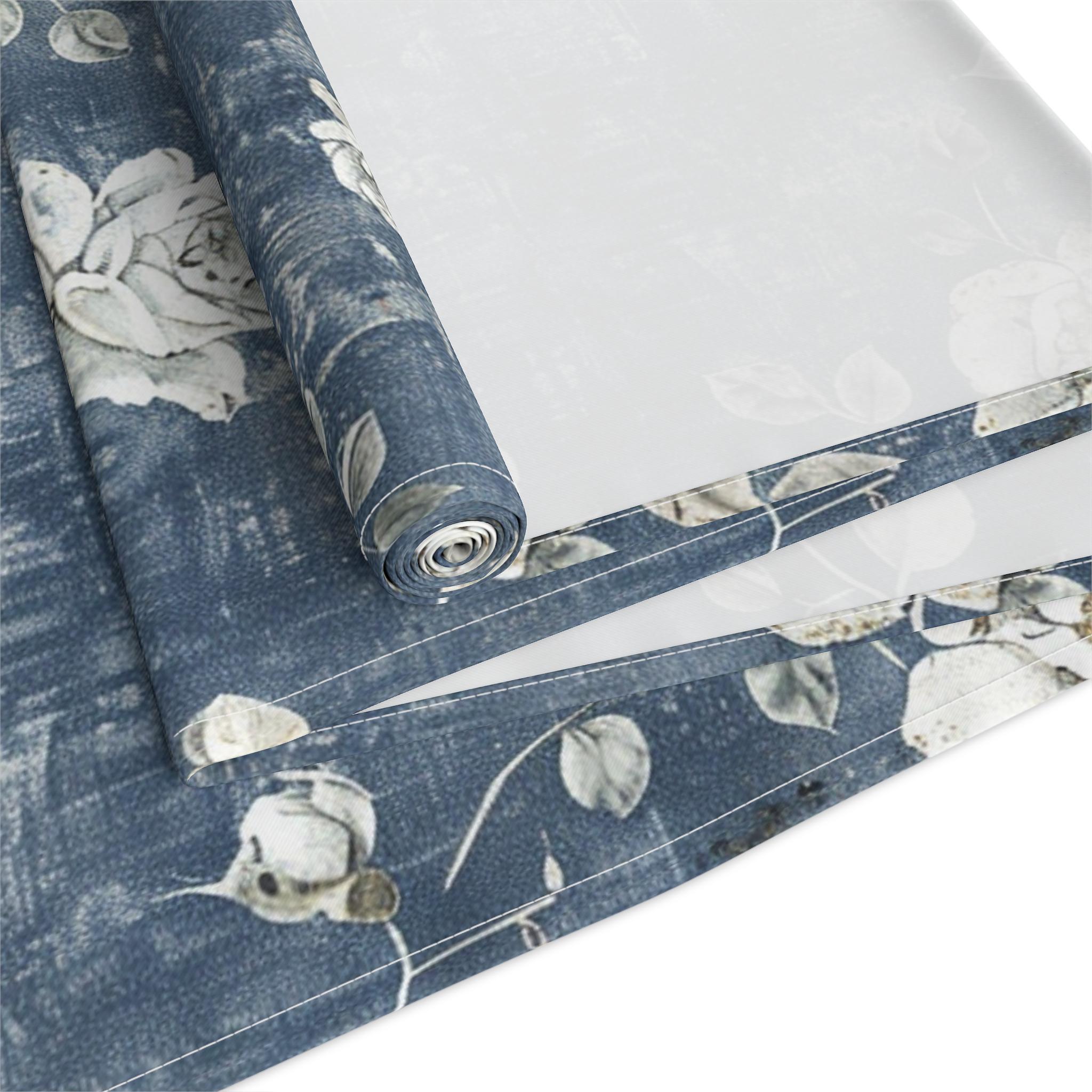 Blue Floral Rose Table Runner, Blue Rose Table Runner, Blue Vintage ...