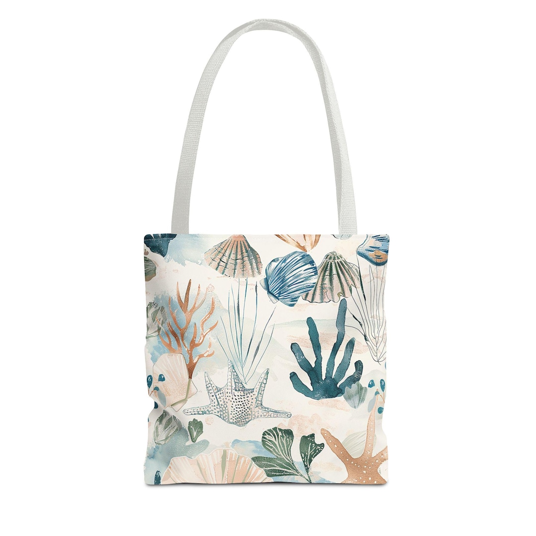 Seaside Treasures Tote, Coastal Seashell Tote Bag, Beach Life Canvas ...