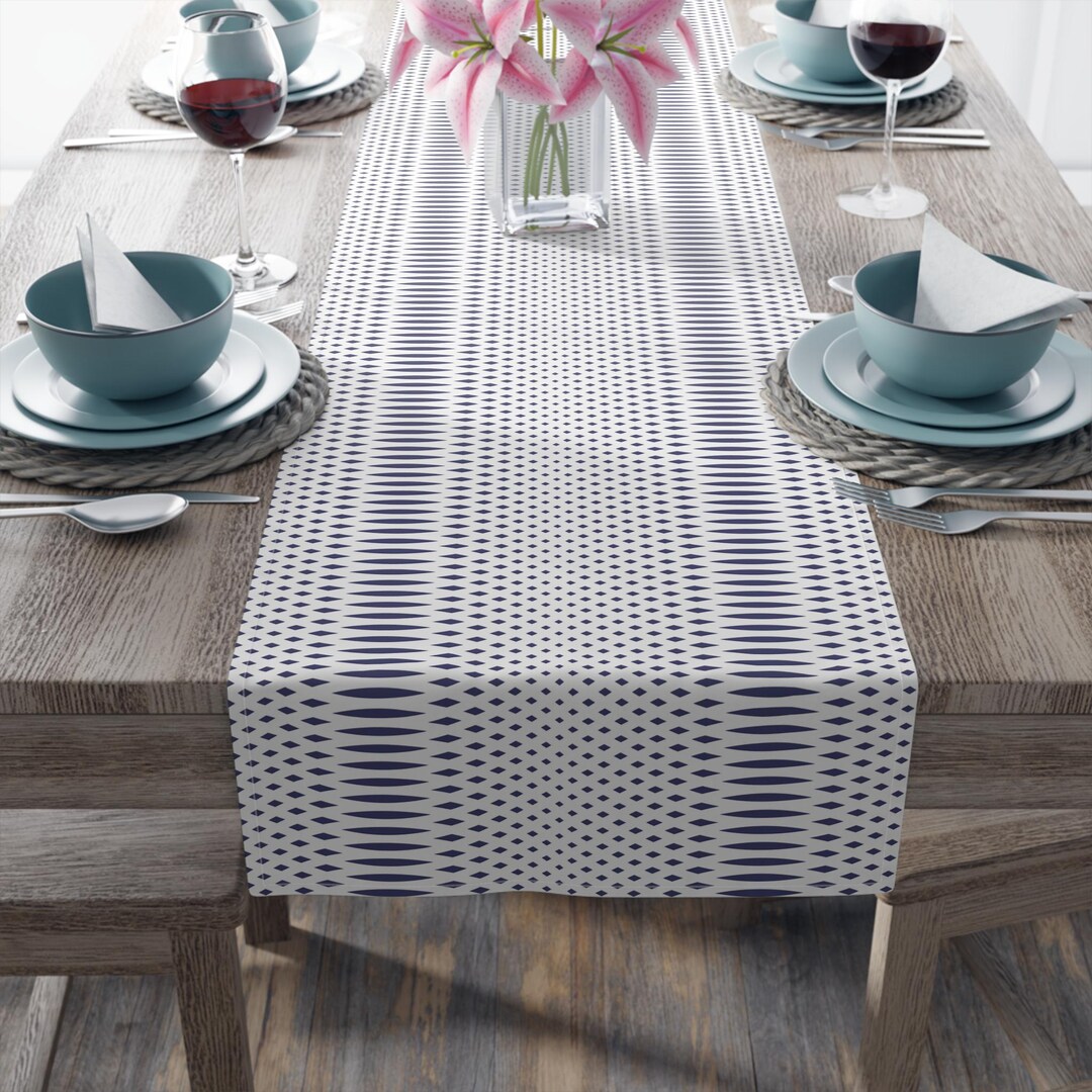Navy Dash Table Runner, Navy White Table Runner, Navy White Kitchen ...