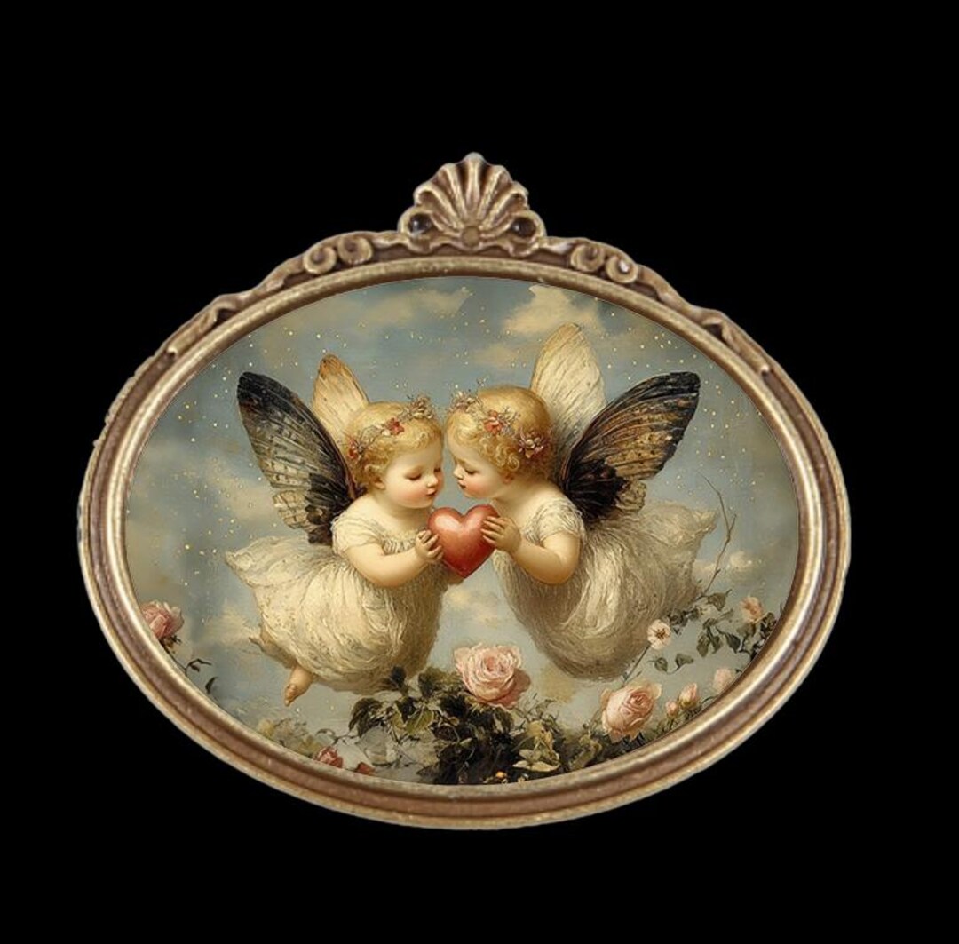 Gothic Victorian Cherub Heart Brooch — Romantic Cameo Pin, Rose Garden ...